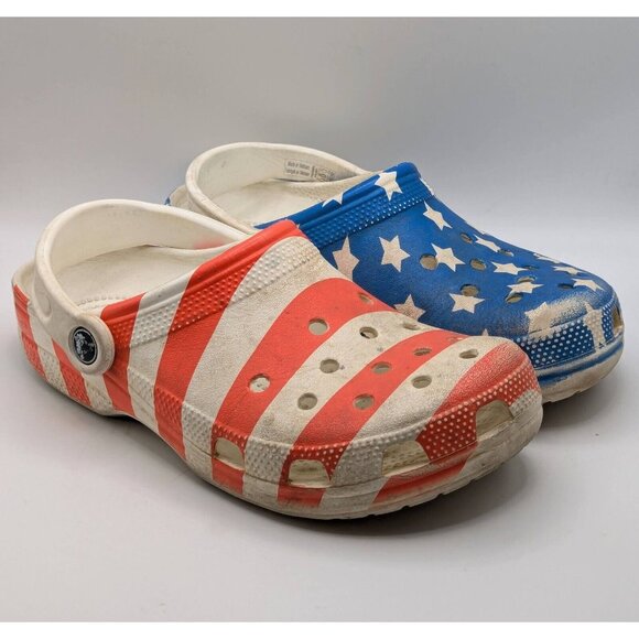CROCS | Shoes | Crocs American Flag Usa Red White Blue Clogs Size Mens ...